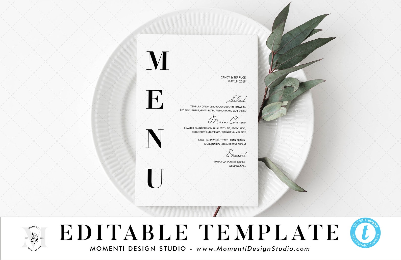 Wedding Menu Template Modern Menu Cards Template Minimal | Etsy