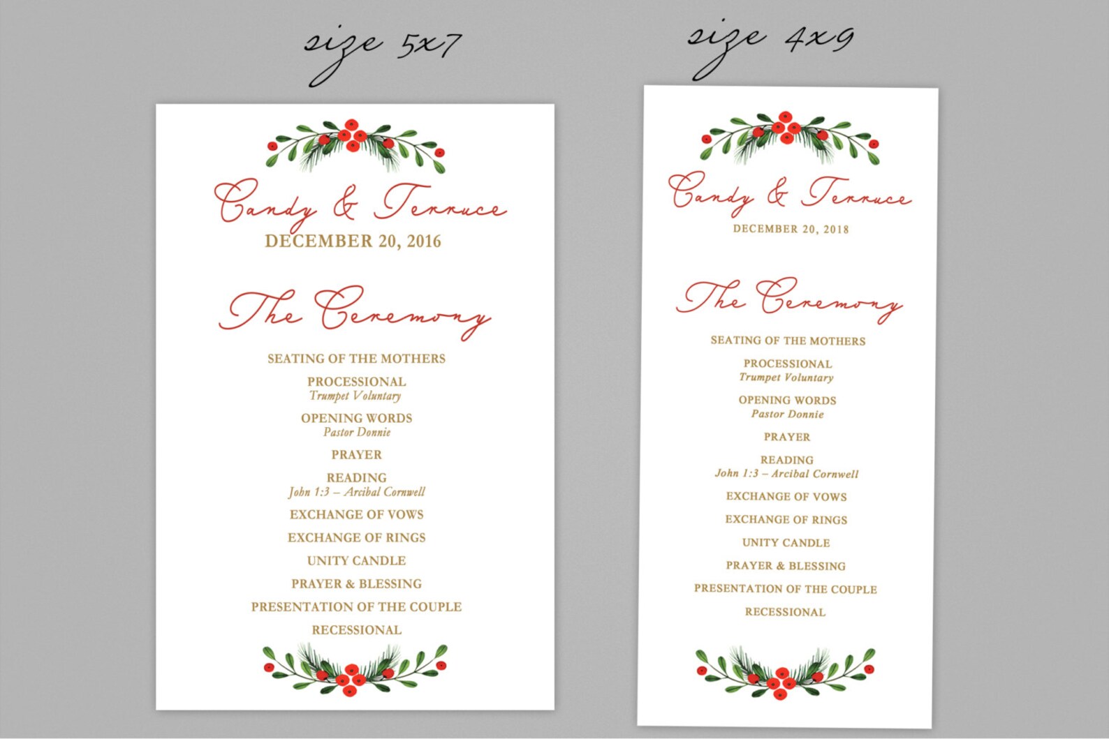 Christmas Wedding Program Template Gold Christmas Program - Etsy
