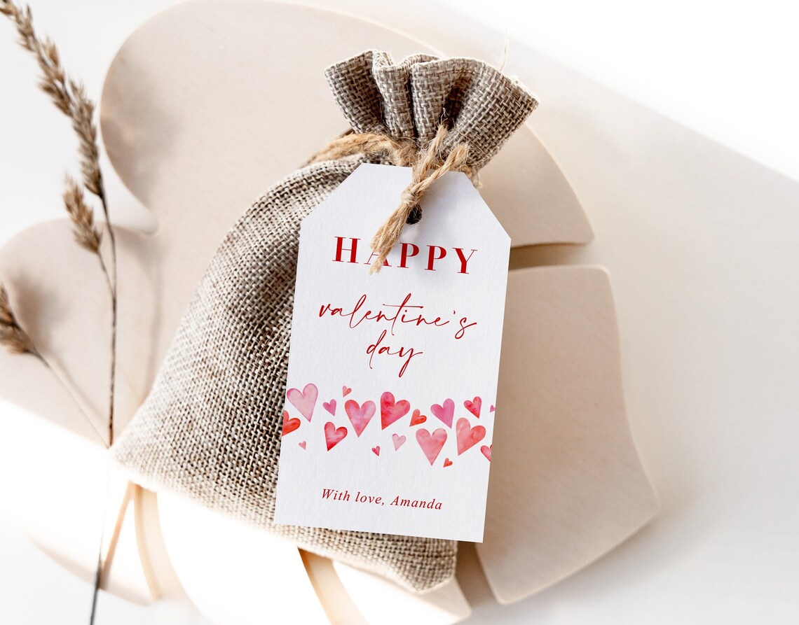 Hearts Valentine's Day Gift Tag Template Happy - Etsy
