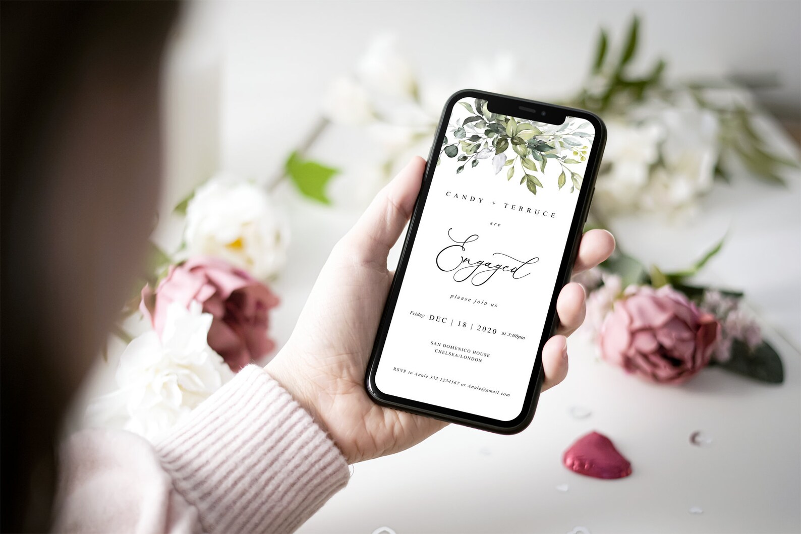 Digital Engagement Party Invitation Electronic Greenery - Etsy