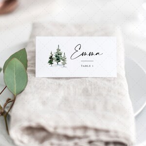 Pine Tree Place Cards Template, Winter Forest Printable Place Cards ...