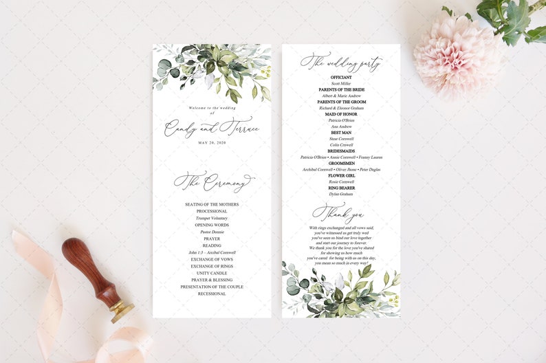 Greenery Wedding Program Template Eucalyptus Wedding Program - Etsy