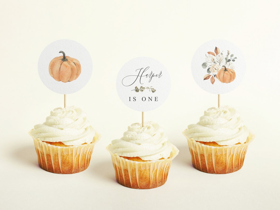 Fall Pumpkin Cupcake Topper Template, Fall Birthday Party Cupcake ...