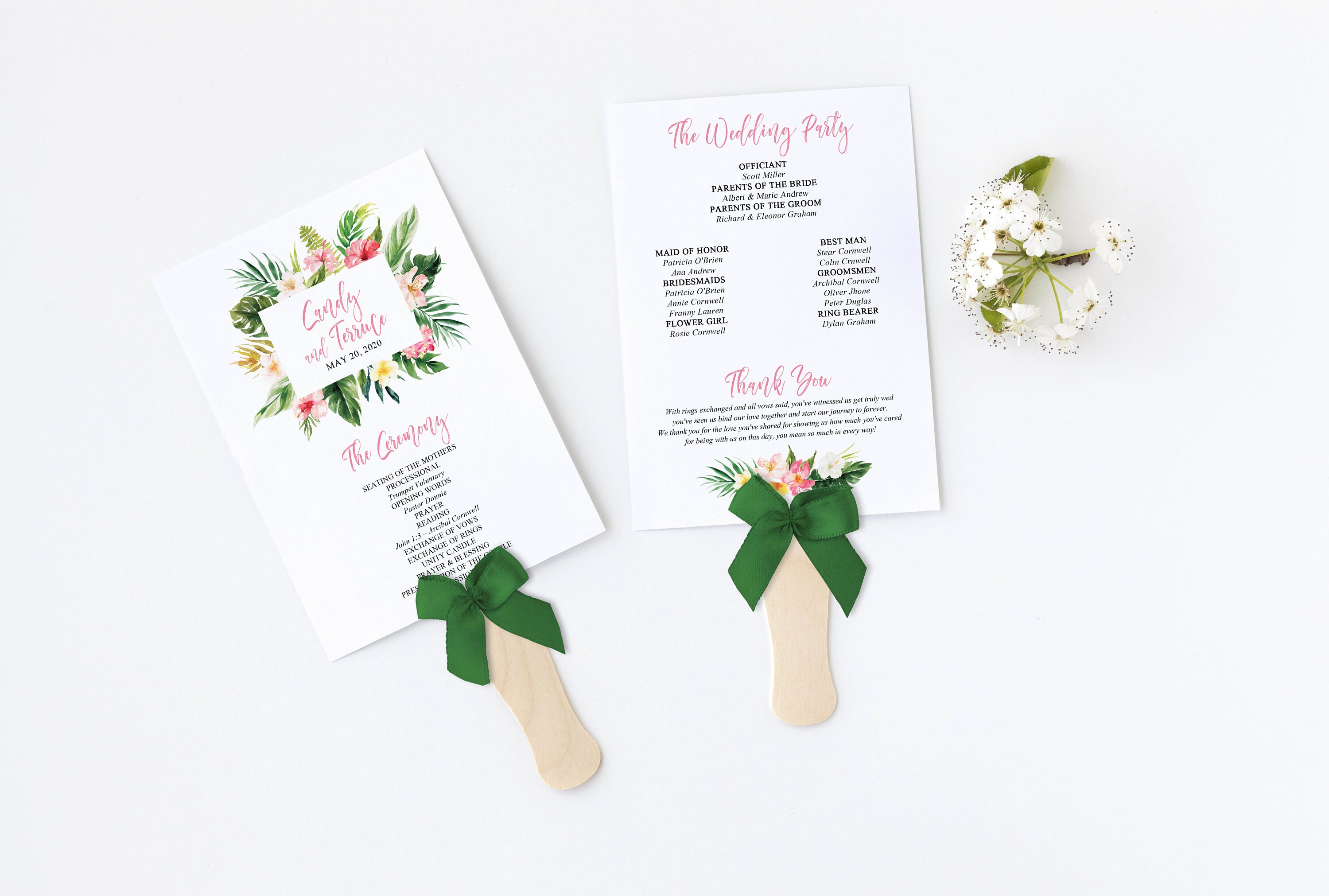 Wedding Fan Program Template Tropical Wedding Program | Etsy