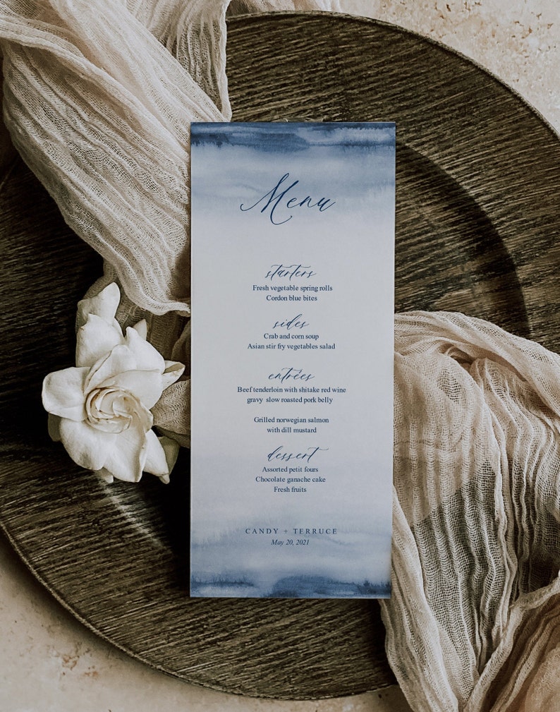Blue Watercolor Menu Template Ocean Wedding Menu Template - Etsy
