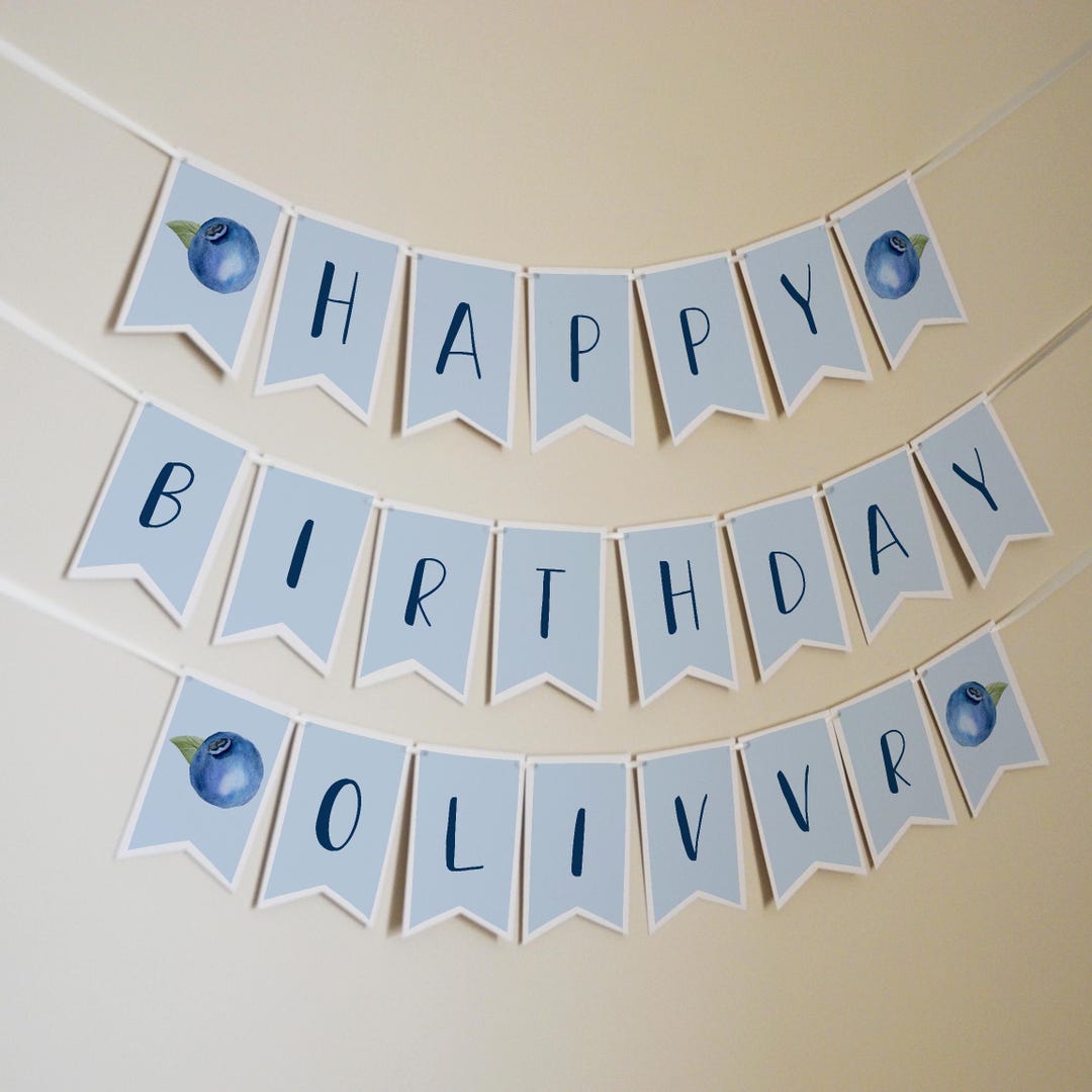 Blueberry Happy Birthday Banner Template, Editable Baby's First ...