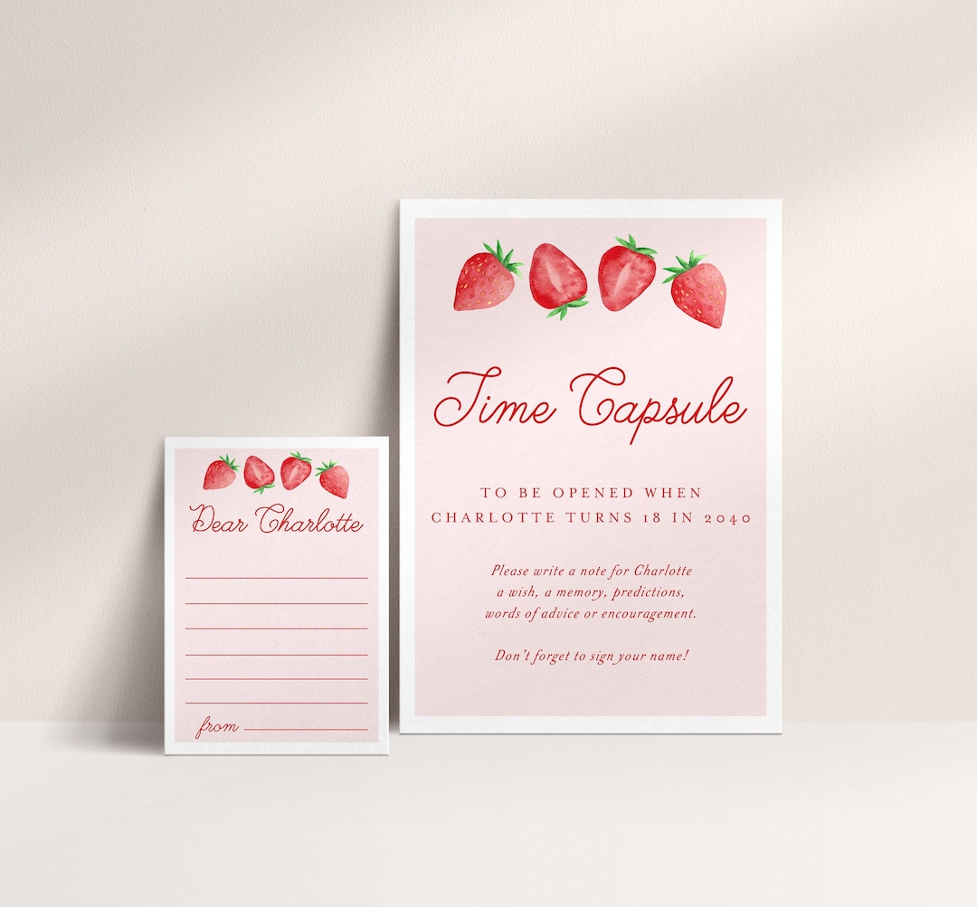 Strawberries Time Capsule First Birthday Template, Time Capsule Sign ...