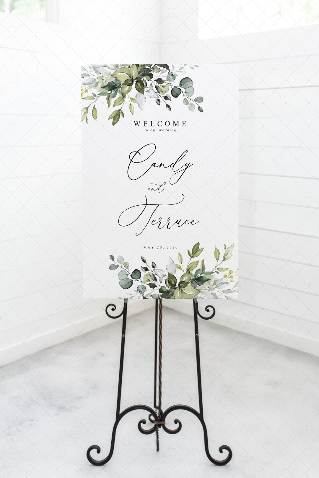 Weding Welcome Sign Template, Greenery Editable Welcome Sign ...
