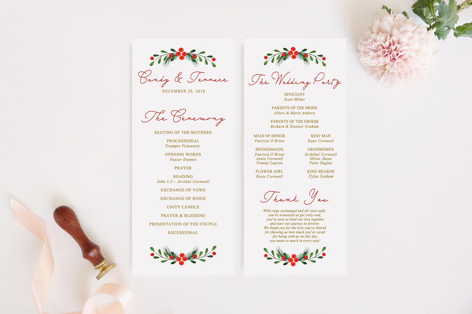 Christmas Wedding Program Template Gold Christmas Program | Etsy