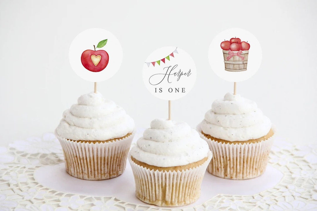 Apple Cupcake Topper Template, Fall Birthday Party Cupcake, Fall Apple ...