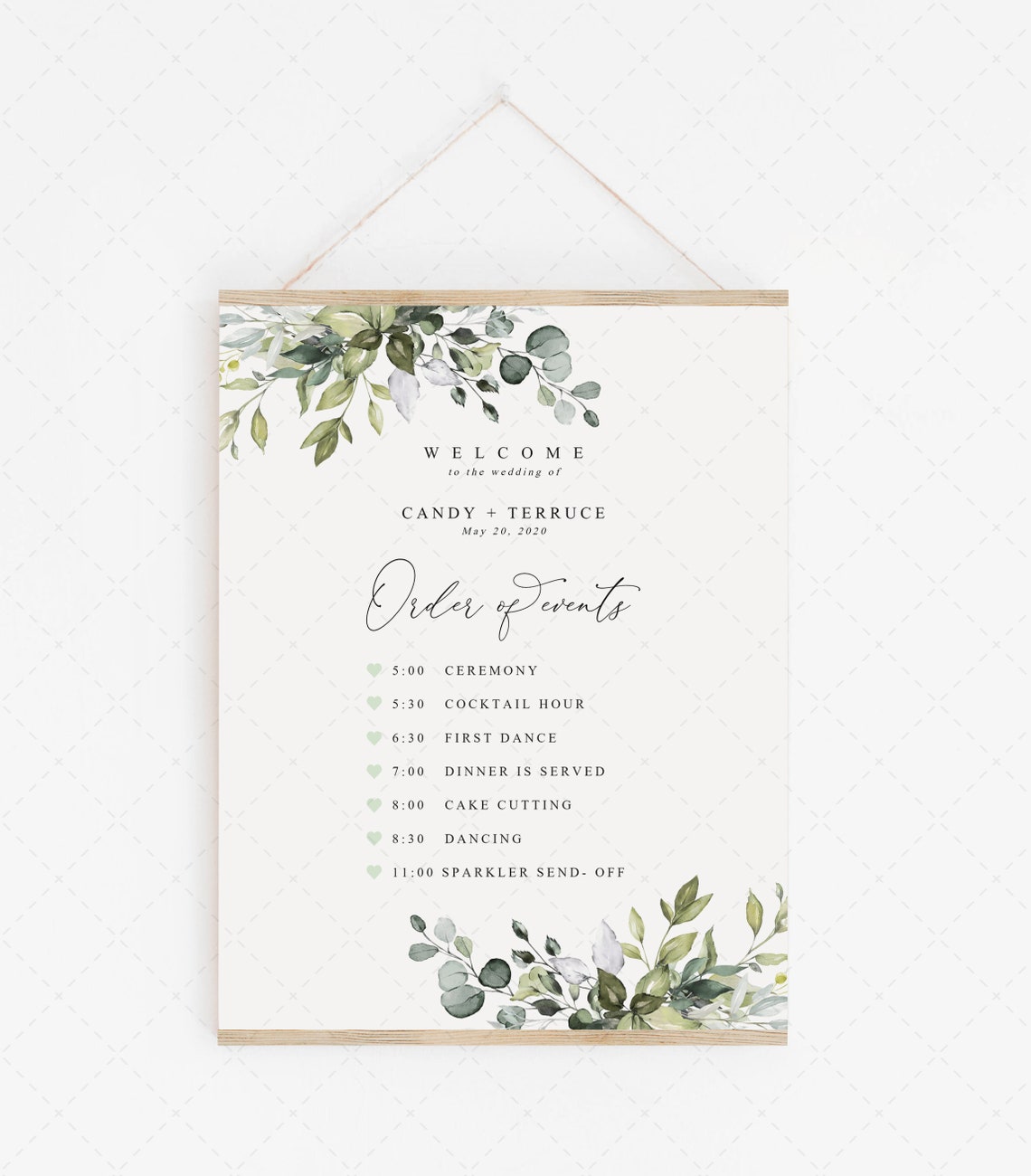 Order of Events Sign Template Greenery Editable Sign | Etsy