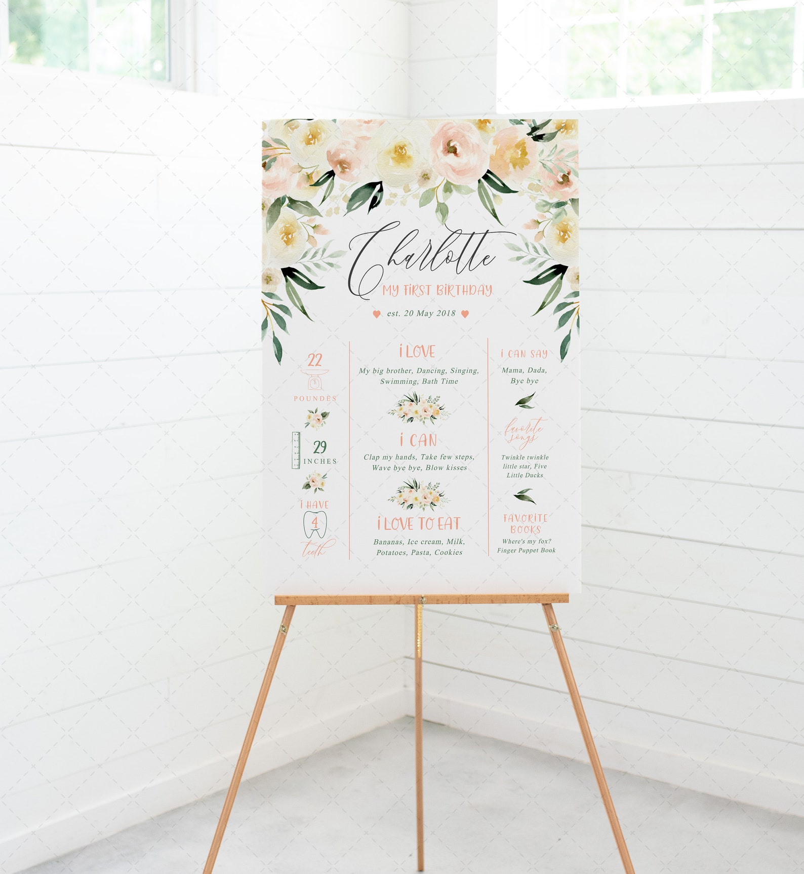 Blush First Birthday Milestone Poster Board Template - Etsy