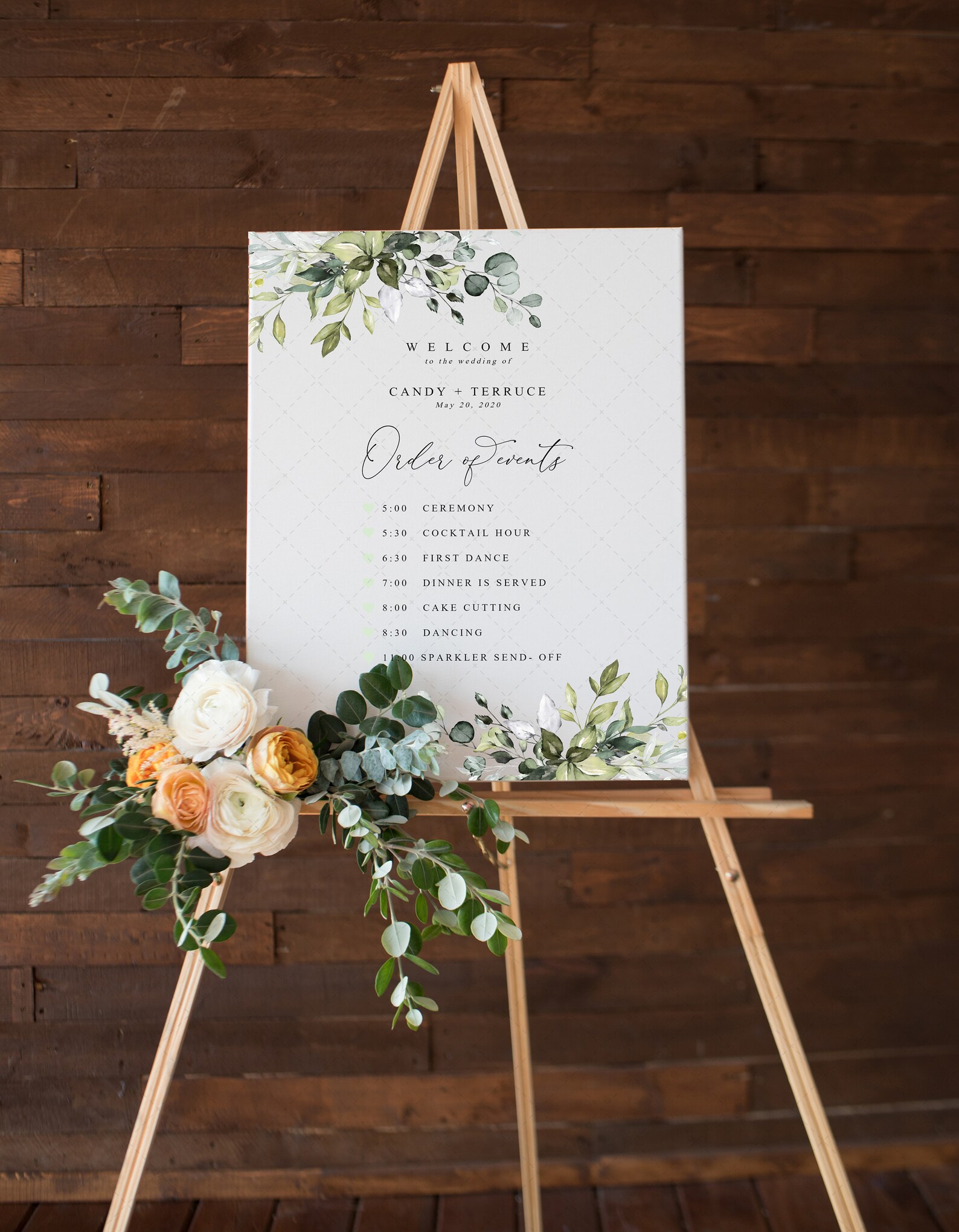 Order of Events Sign Template Greenery Editable Sign | Etsy