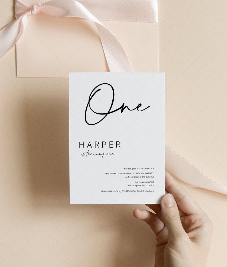 Minimal First Birthday Invitation Template Modern Birthday - Etsy