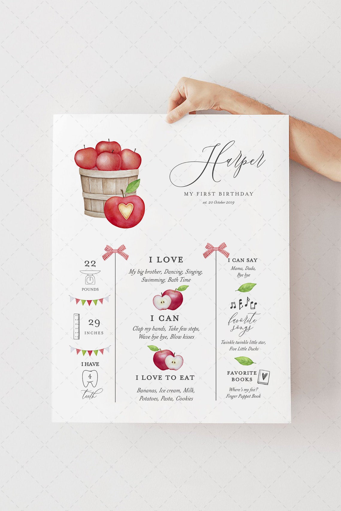 Apple First Birthday Milestone Poster Board Template Apple | Etsy