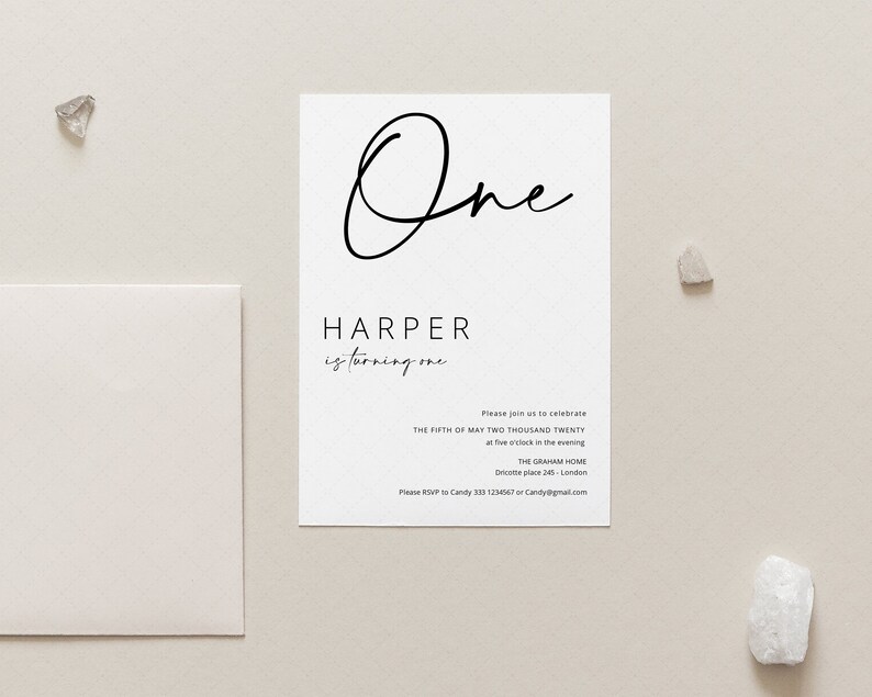 Minimal First Birthday Invitation Template Modern Birthday | Etsy