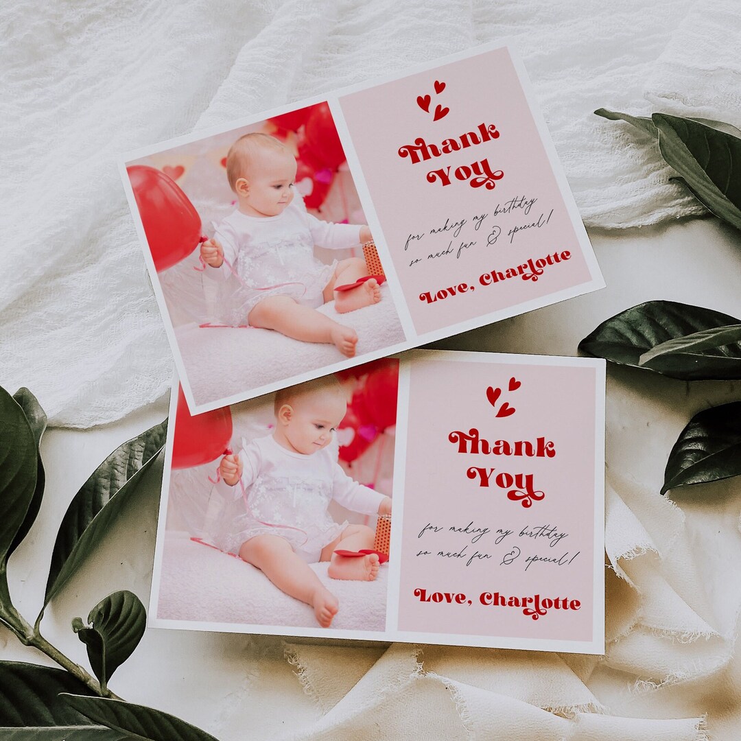 Valentine's Party Photo Thank You Card Template, Valentine's Party ...