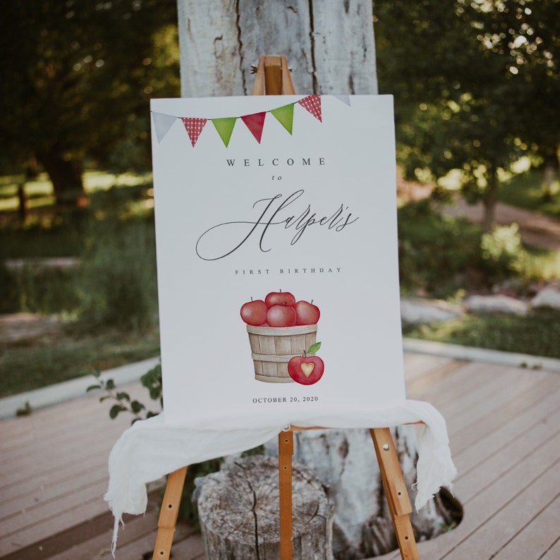 Fall Apple Birthday Welcome Sign Template, Printable Editable Birthday ...