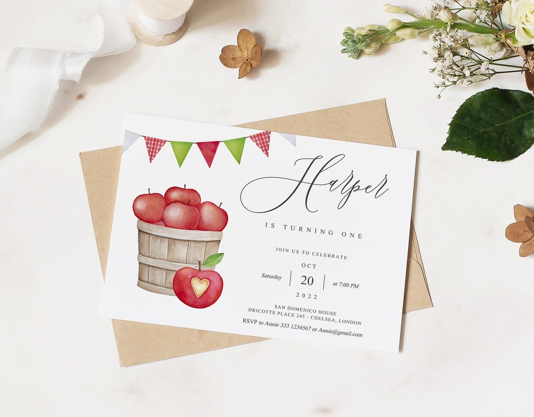 Fall Apple Birthday Invitation Template, Fall Birthday Party Invitation ...
