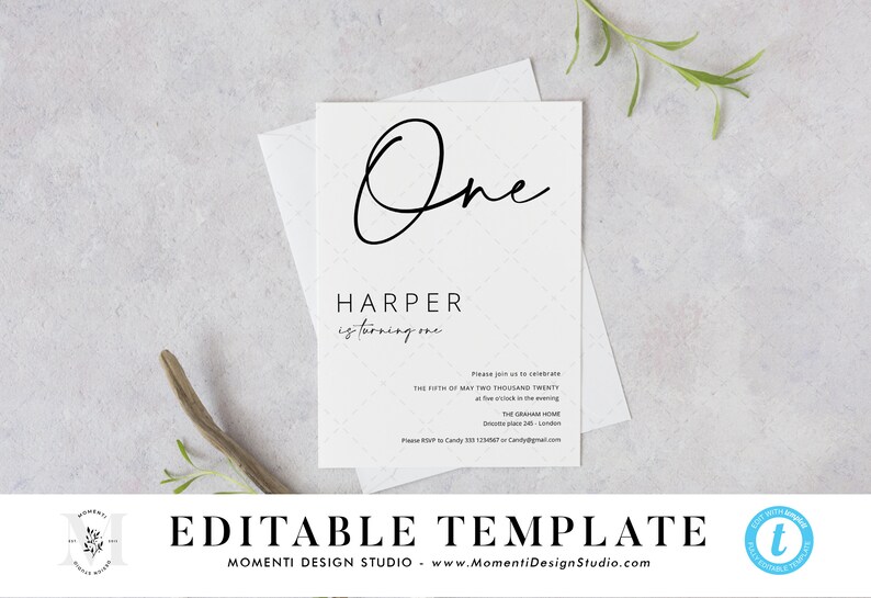 Minimal First Birthday Invitation Template Modern Birthday - Etsy