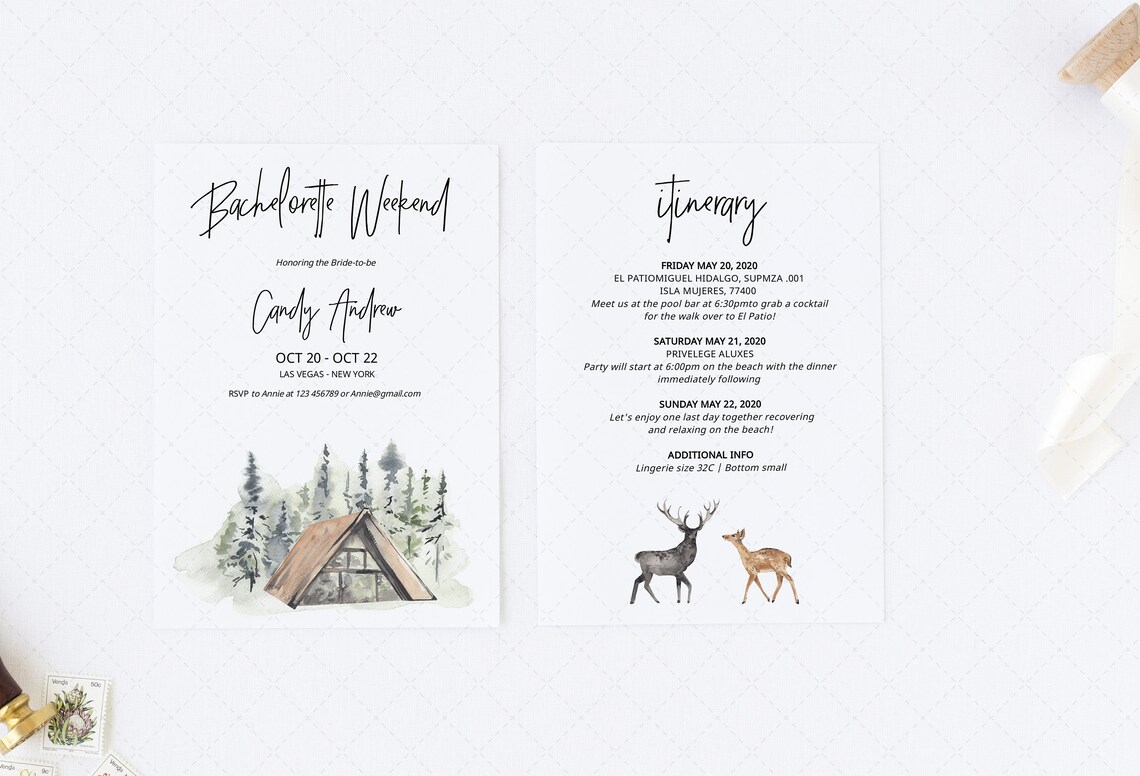 Cabin Bachelorette Weekend Invitation Template Pine Tree | Etsy