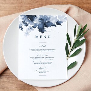 Blue Menu Template, Blue Wedding Menu Cards Template, Watercolor Menu ...