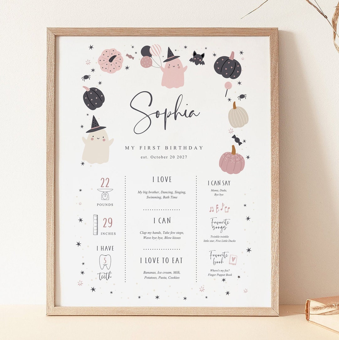 Halloween First Birthday Milestone Poster Board, Editable Spooky One ...