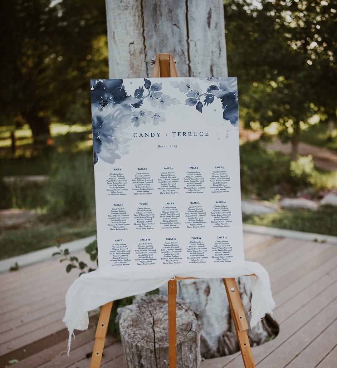 Blue Seating Chart Template, Dusty Blue Wedding Seating Chart, Ombre ...