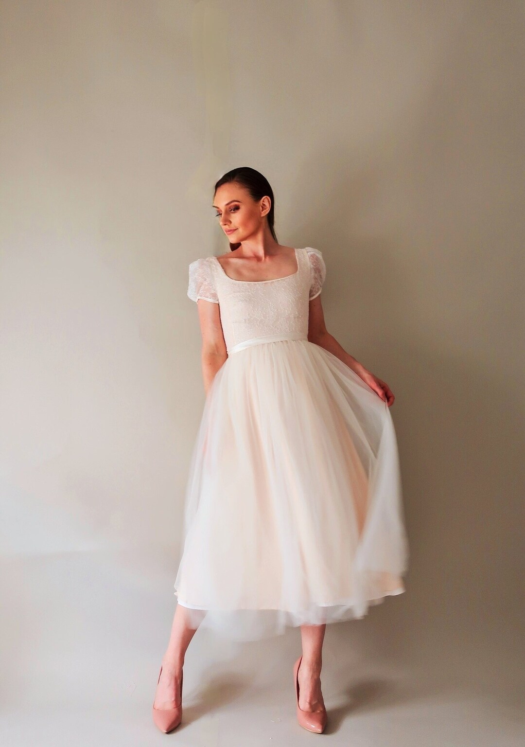 Powder Pink Mid-length Tutu Wedding Dress, Alternative Bridal Outifit ...