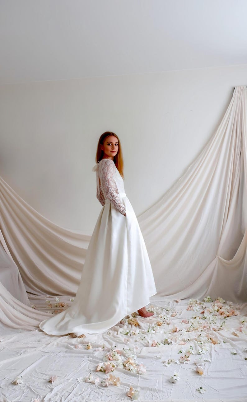 Short Front Long Back Wedding Dress – Asymmetrical High-low Lace Skirt ...