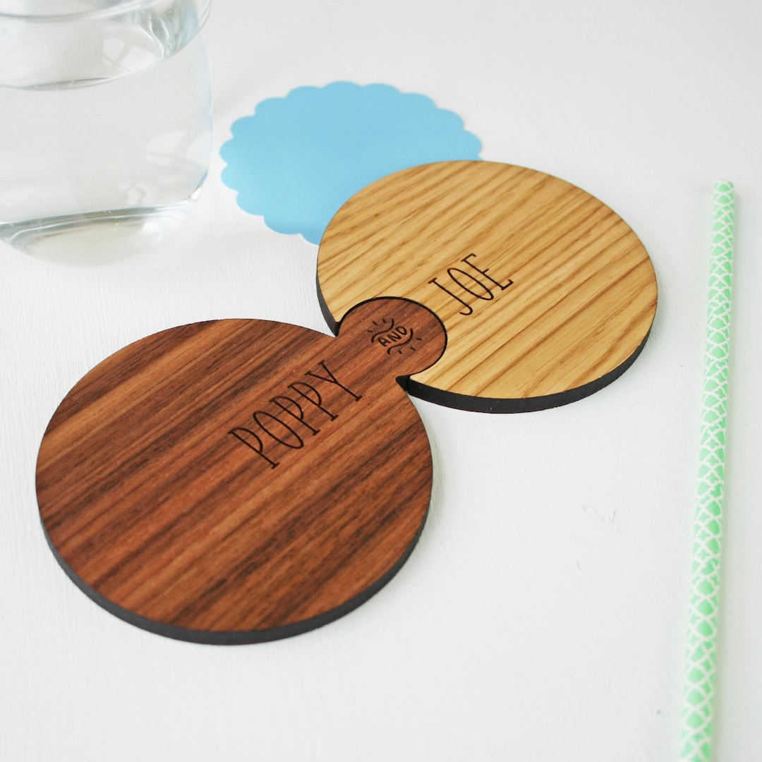 Oak & Walnut Round Personalised Coasters - Modern Typography - Etsy
