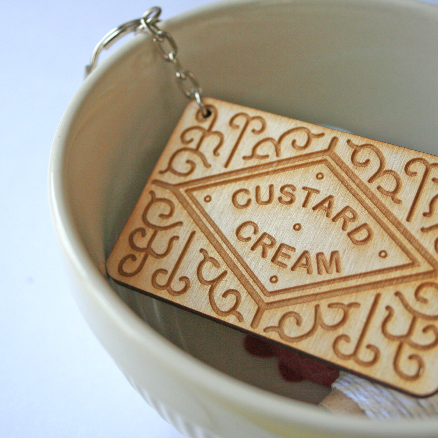 Custard Cream Biscuit Wooden Personalised Keyring | Etsy