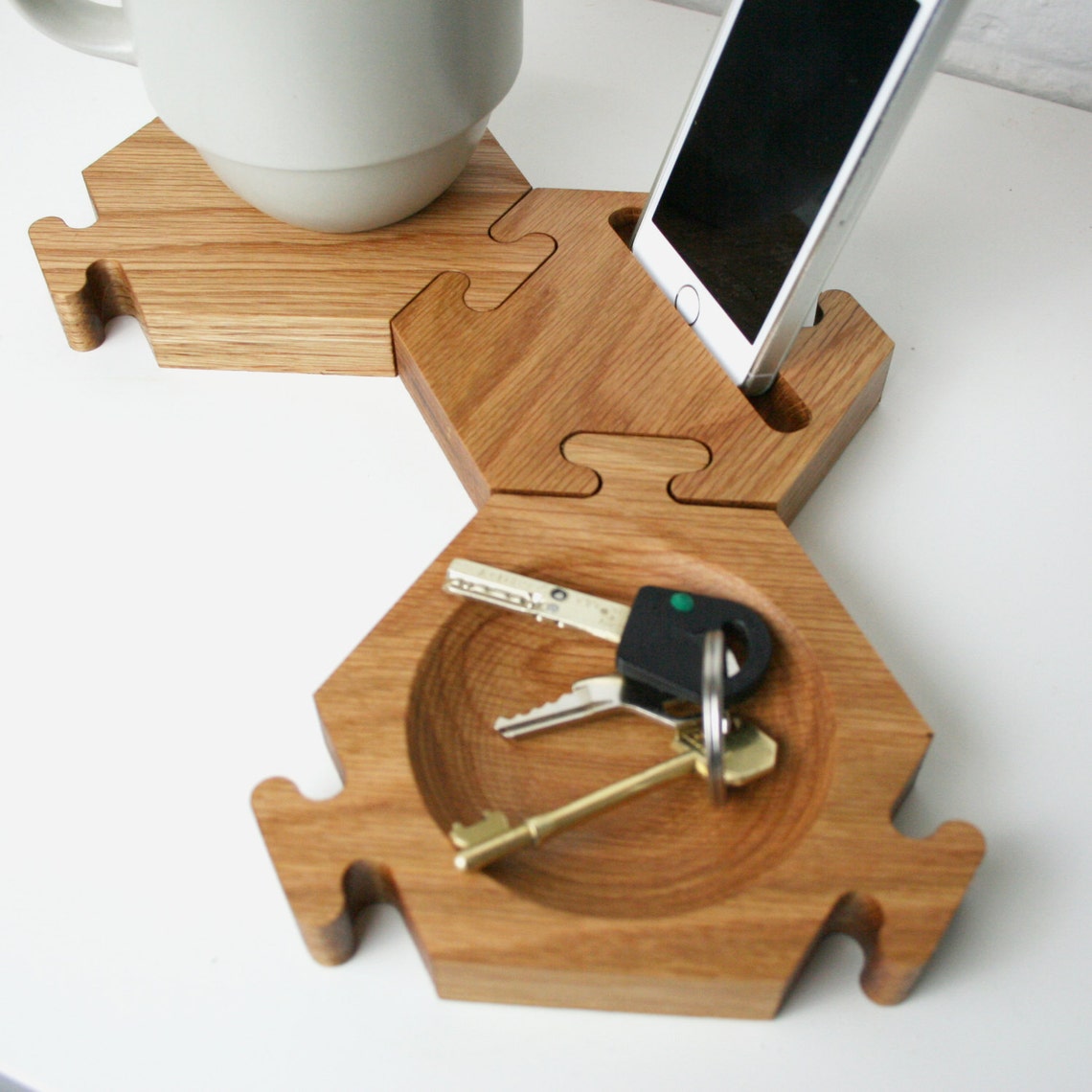 Natural Oak Modular Hexagon Desk Tidy and Docking Station - Etsy