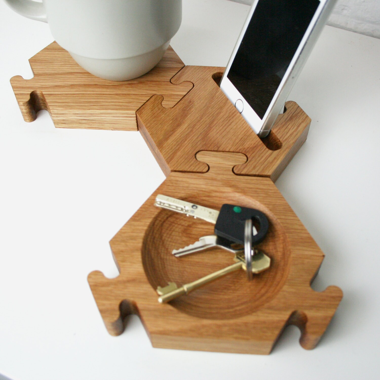 Natural Oak Modular Hexagon Desk Tidy and Docking Station - Etsy