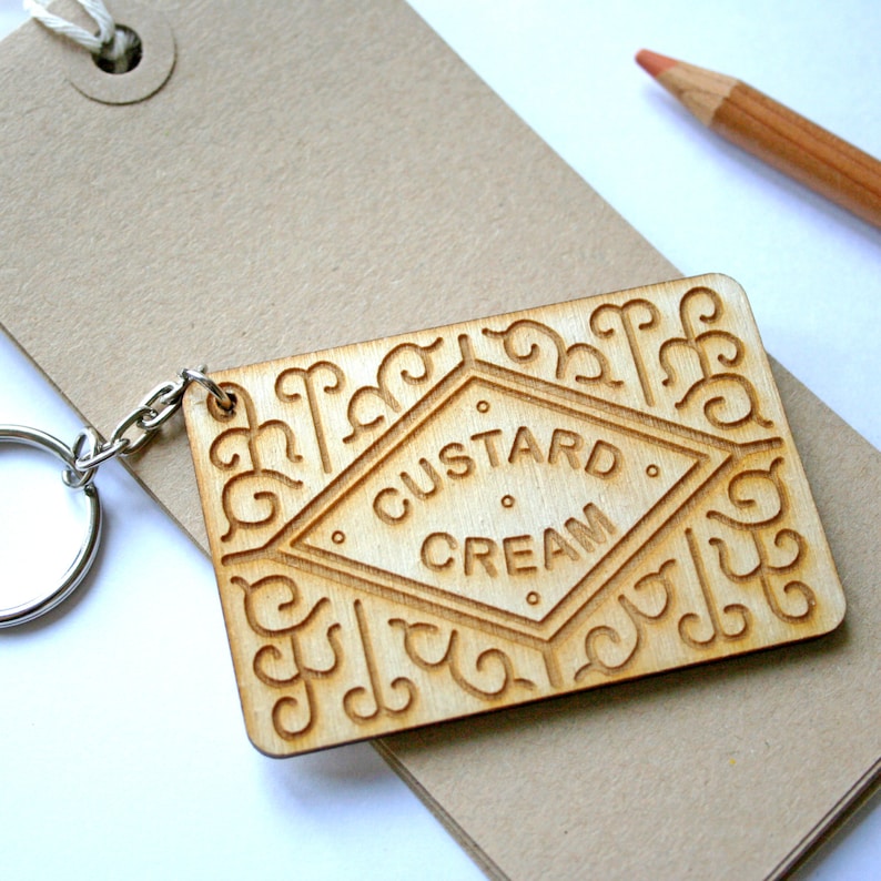 Custard Cream Biscuit Wooden Personalised Keyring - Etsy