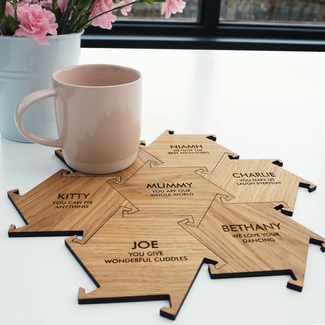 Personalised Wooden Oak Interlocking Jigsaw Coasters - Etsy