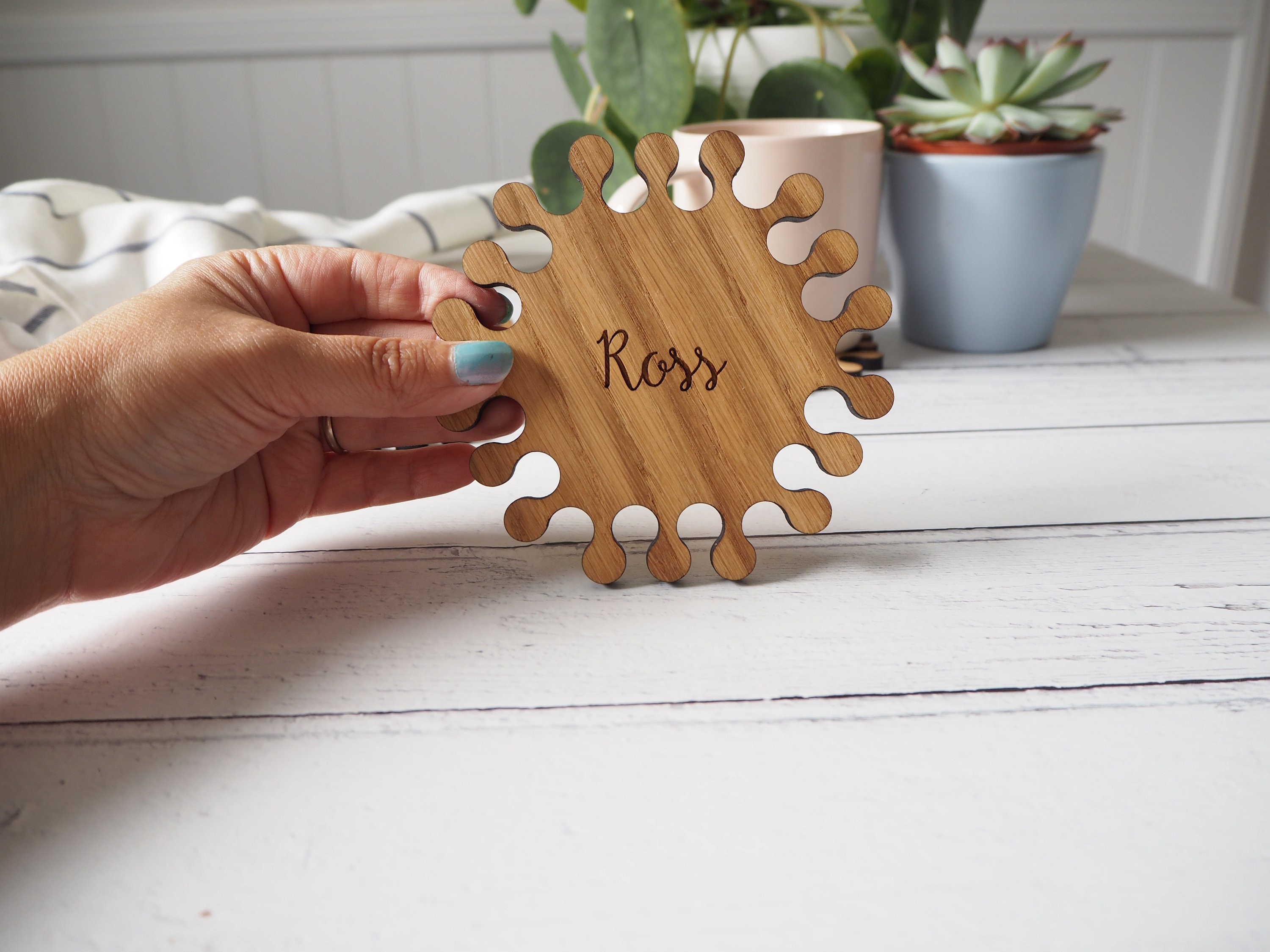 Hexagon Interlocking Wood Personalised Coasters Oak - Etsy UK