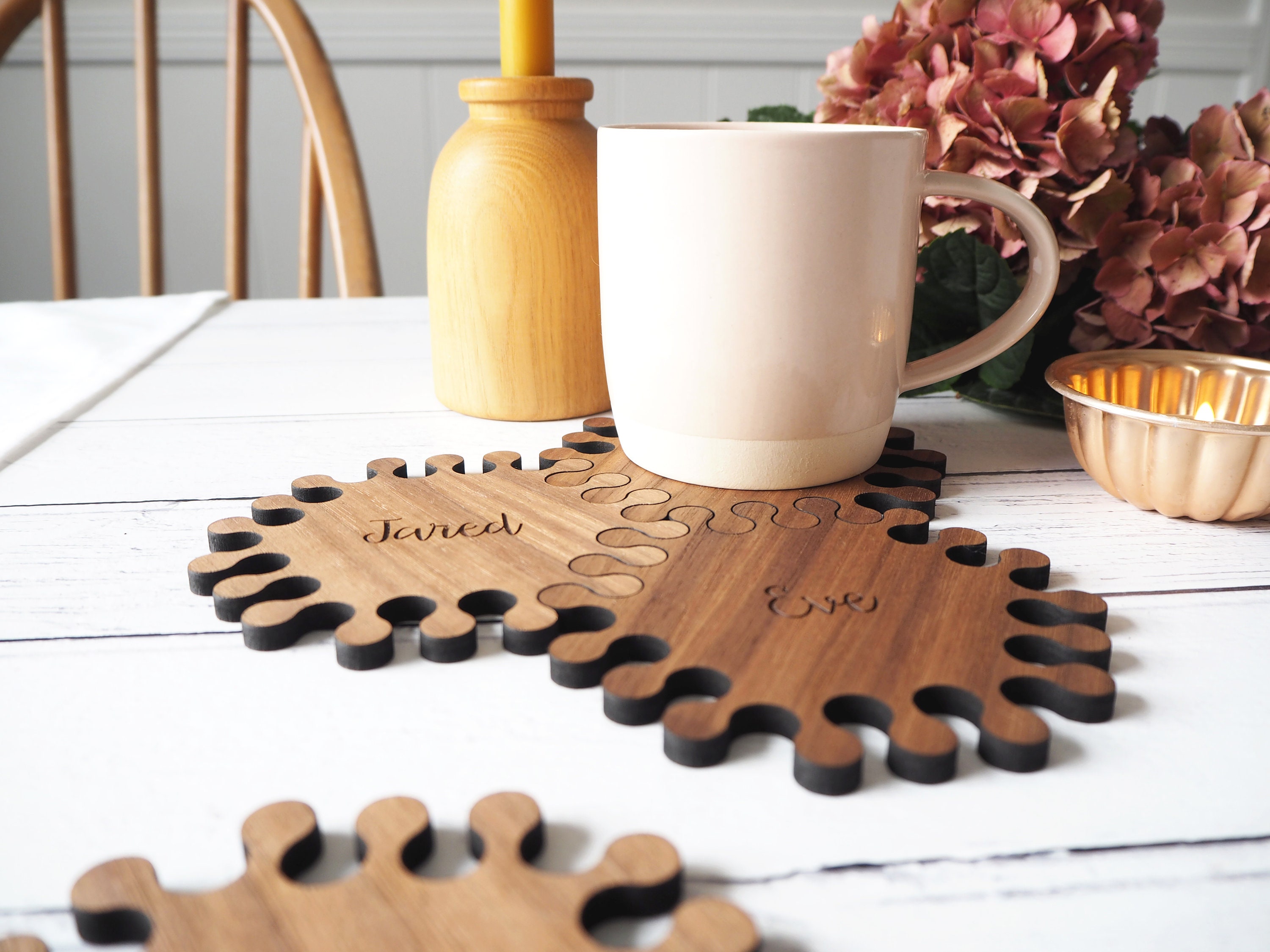 Hexagon Interlocking Wood Personalised Coasters Oak - Etsy UK