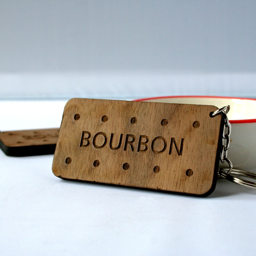 Bourbon Biscuit Keyring - Personalised Keyring - Natural Walnut Keyring ...