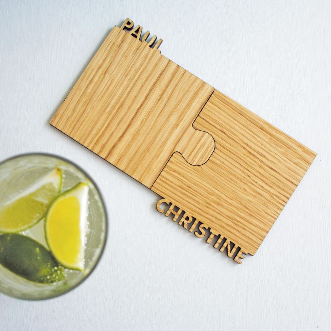 Set of Two Personalised Cut Out Wooden Coasters Oak - Etsy