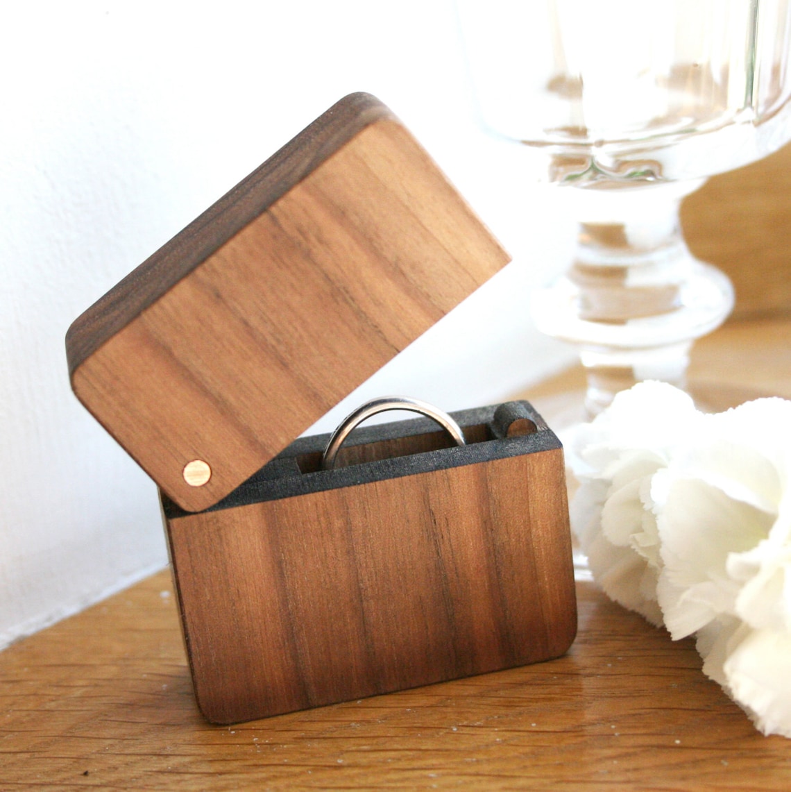 Wooden Wedding Ring Box Walnut Wedding Band Box | Etsy