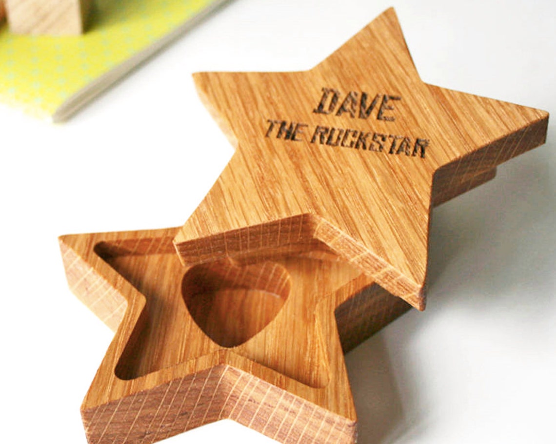 Wooden Star Engraved Plectrum Gift Box - Etsy UK