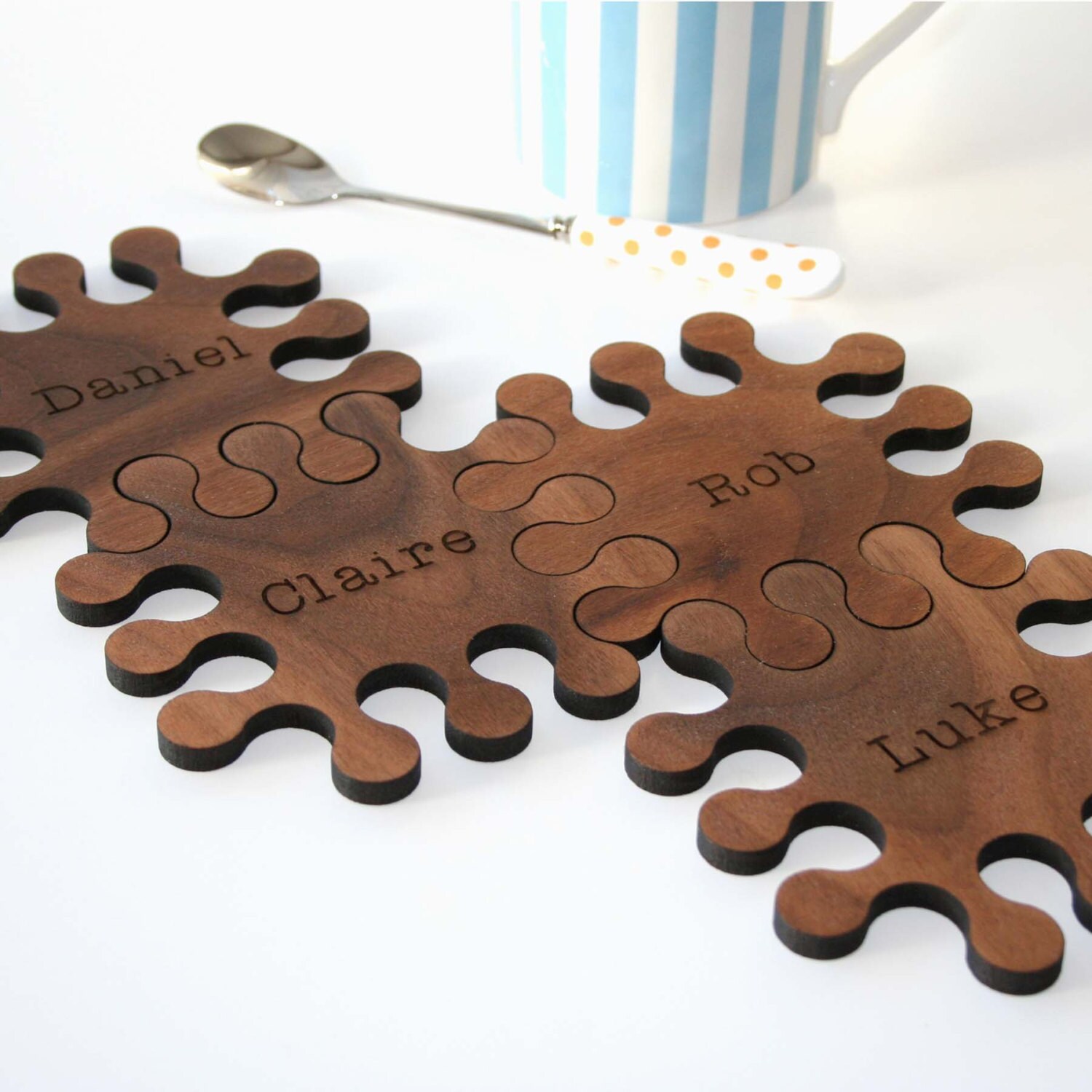 Personalised Walnut Wooden Jigsaw Coasters | Etsy