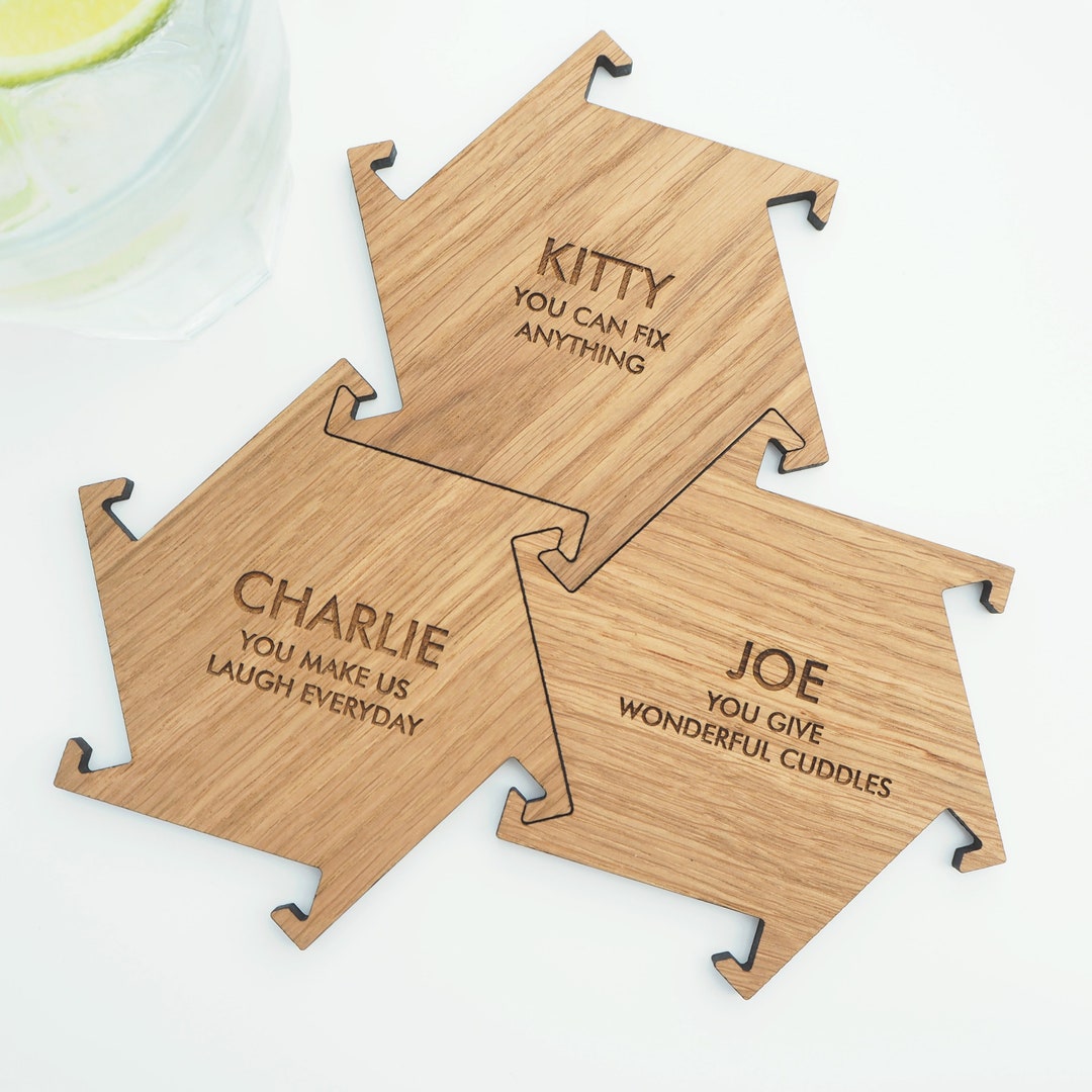 Personalised Wooden Oak Interlocking Jigsaw Coasters - Etsy