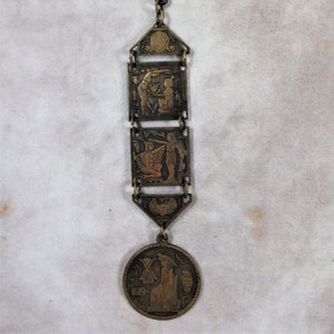 1920s Egyptian Revival Watch Fob Double Sided 4 Paneled and Medallion ...