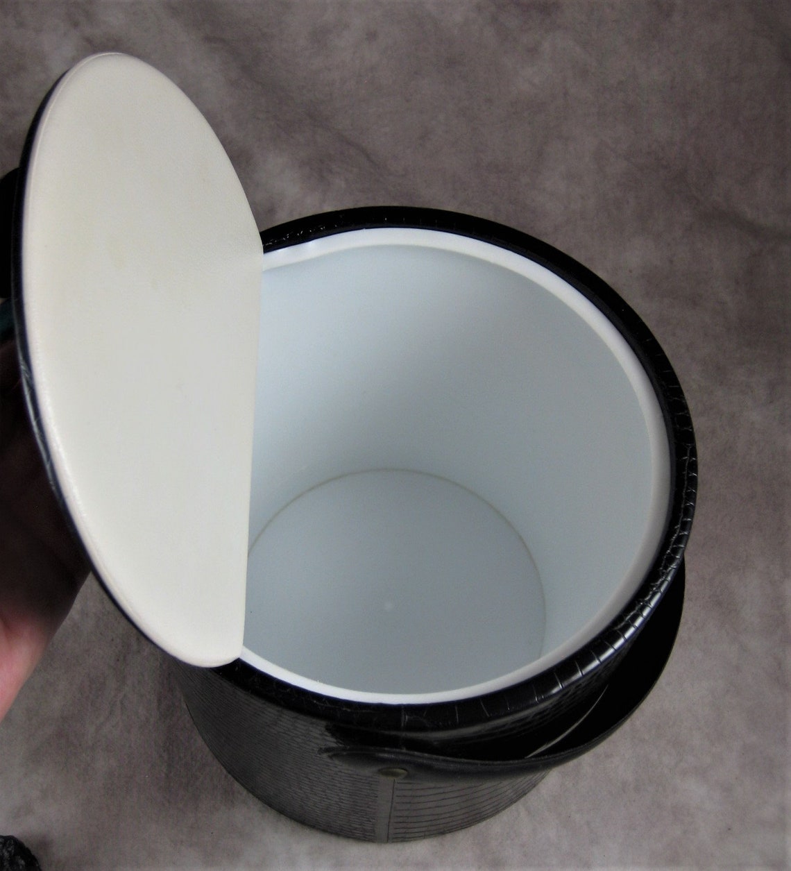 1960s Ice Bucket Black Patent Leather Faux Alligator Skin With FLIP UP ...