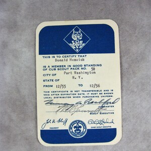 1956 Boy Scouts / Cub Scouts Registration Card and Slipcase - Near Mint ...