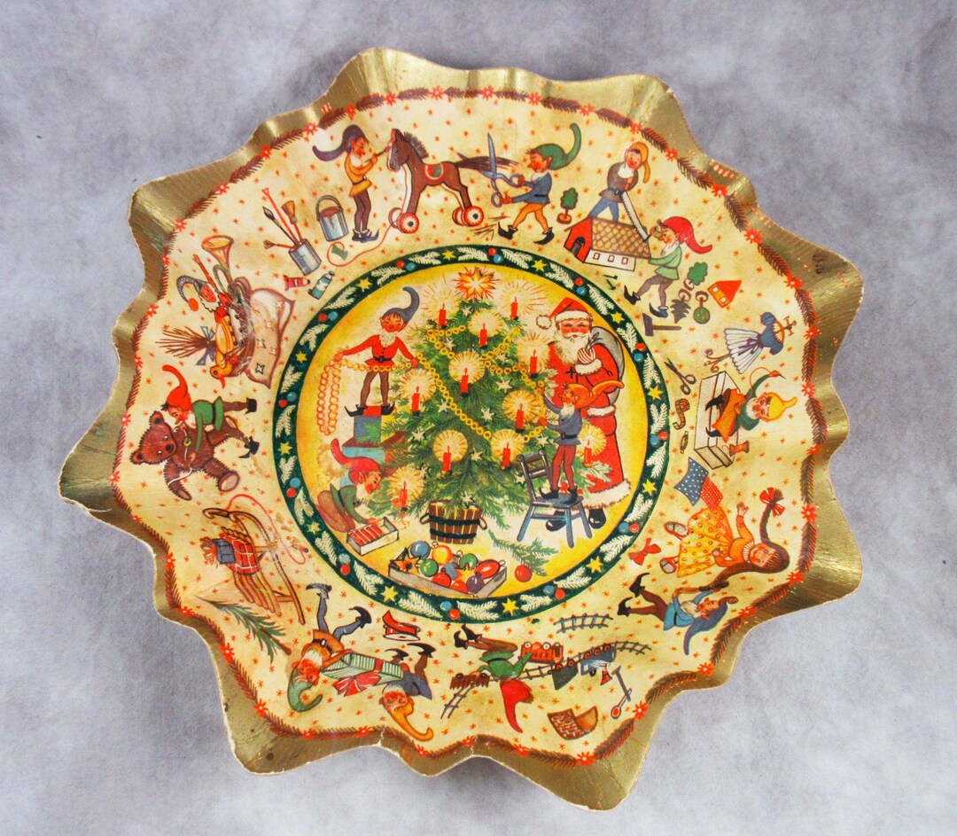 German Lithography CHRISTMAS Pressed Cardboard Fluted Paper Cookie Bowl ...