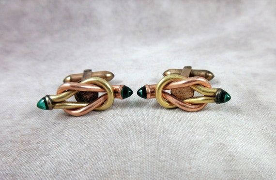 1930s DOLAN BULLOCK Knot Cufflinks - Two Toned Metal … - Gem