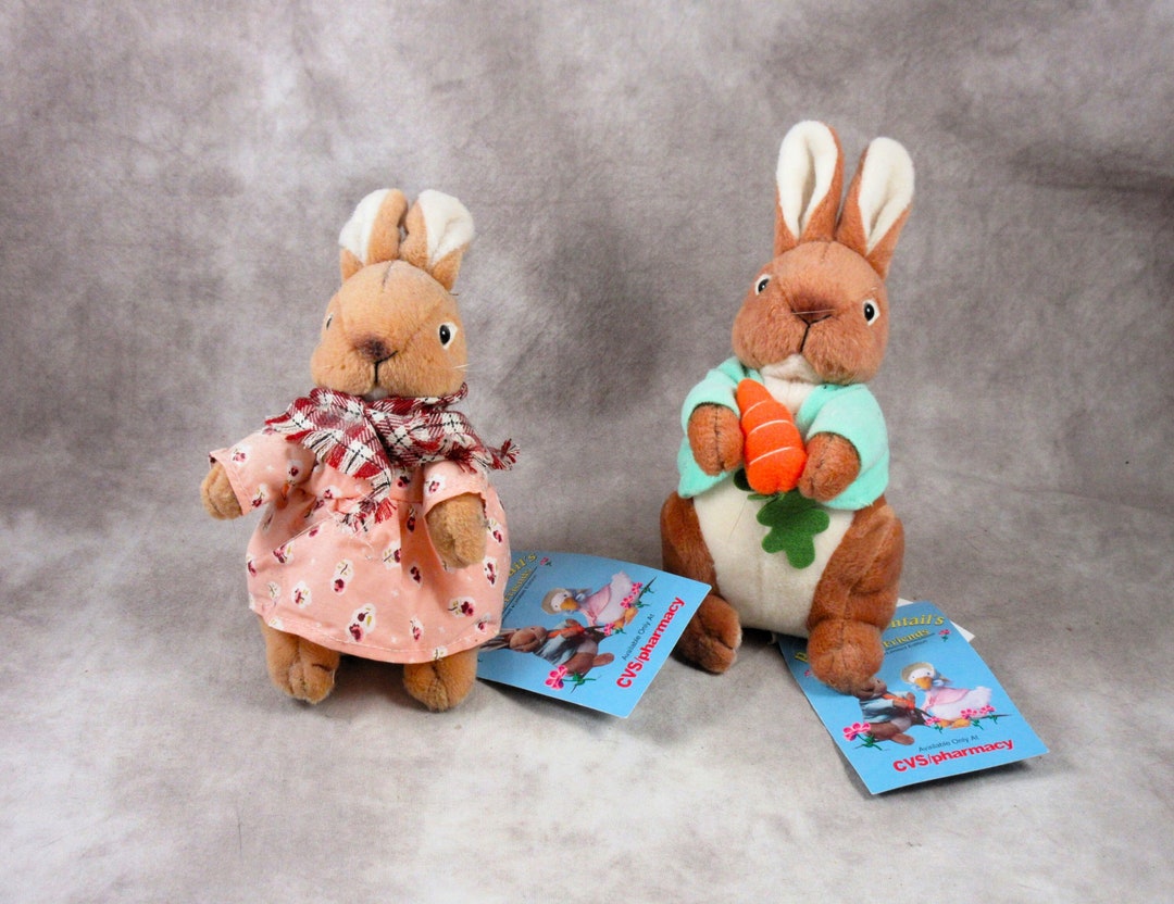 Pair Plush Peter and Mrs. COTTONTAIL, 7.5" Great for EASTER BASKET ...